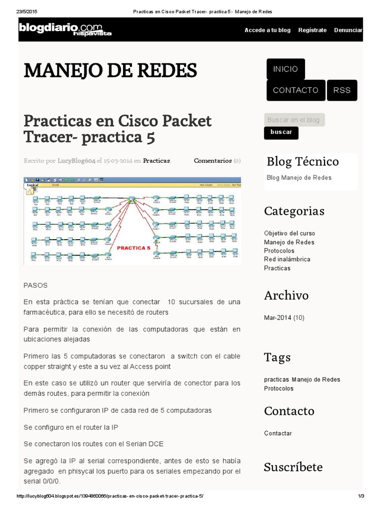 Practicas en Cisco Packet Tracer - Practica 5 - Manejo de Redes | PDF