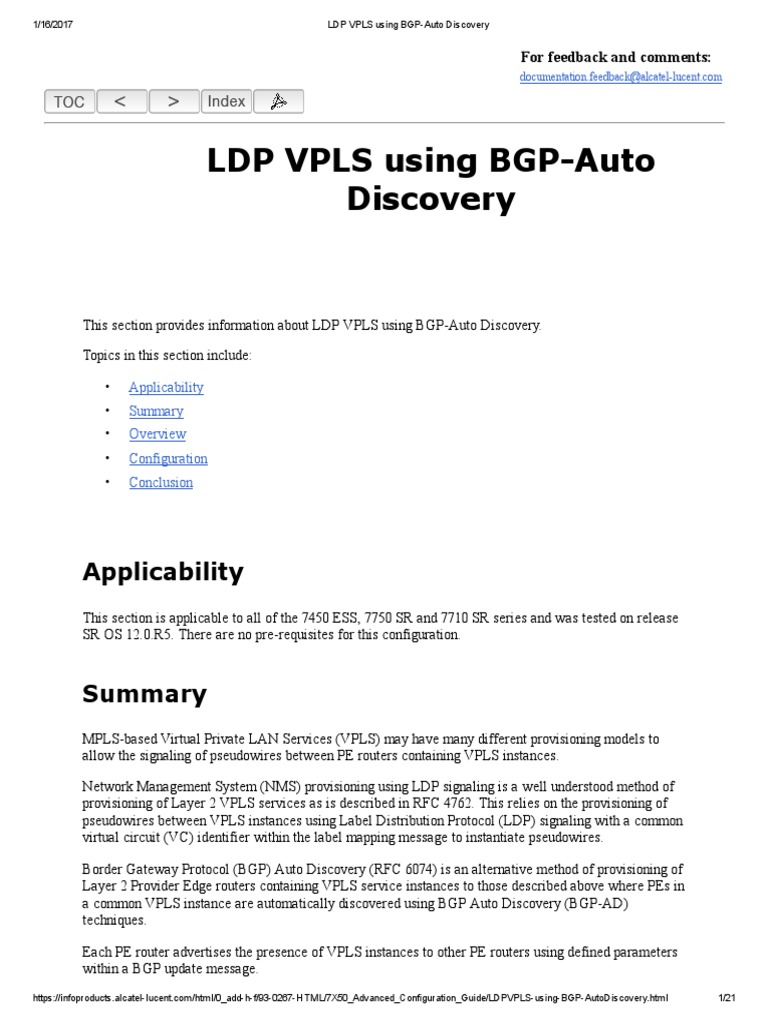 LDP VPLS Using BGP-Auto Discovery | PDF | Computer Standards | Computer Architecture