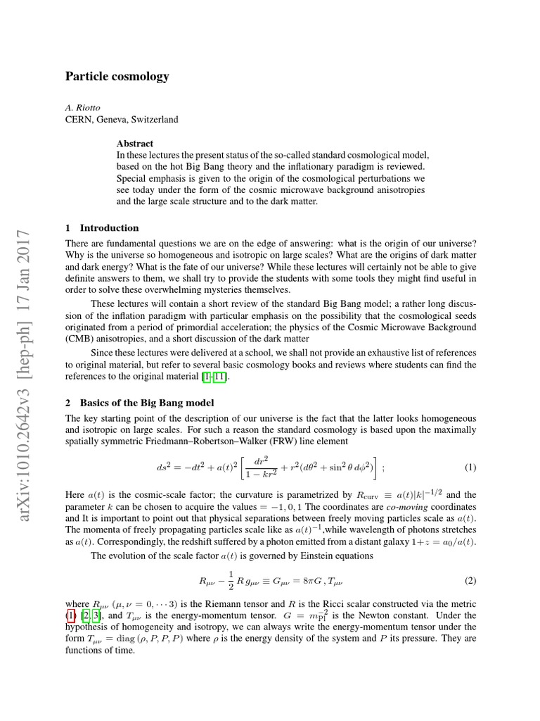 Particle Cosmology | Download Free PDF | Inflation (Cosmology ...