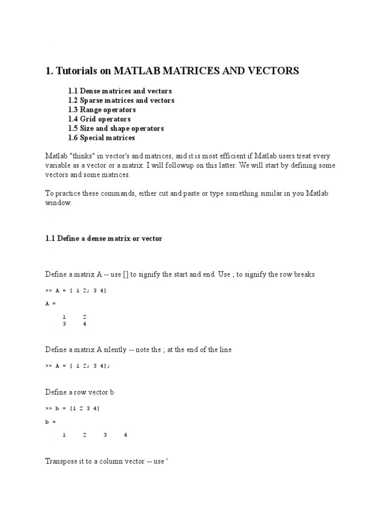 An Introduction To Matlab Matrices Vectors And Programming Techniques 8156