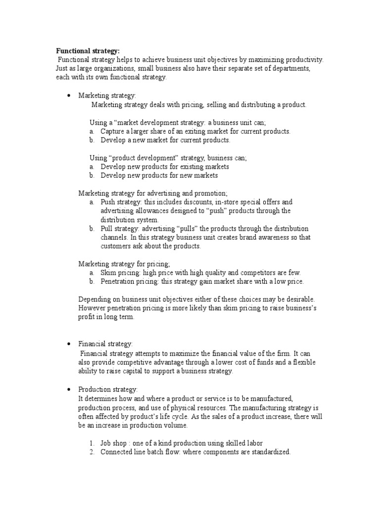 Functional Strategy | Download Free PDF | Pricing | Strategic Management