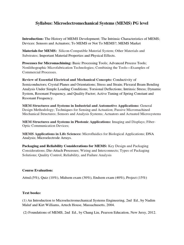 !MEMS (PG) Syllabus | PDF