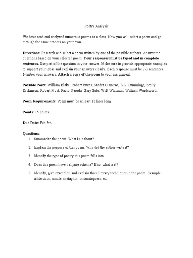 Poetry Analysis Assignment | PDF