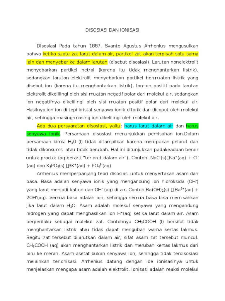 Disosiasi Dan Ionisasi | PDF