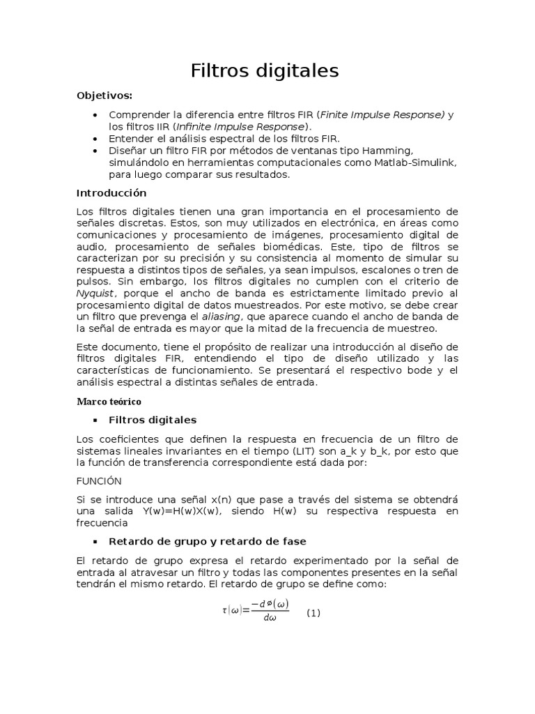 Filtros Digitales | PDF | Muestreo (procesamiento de señal) | Ingeniería Electrónica