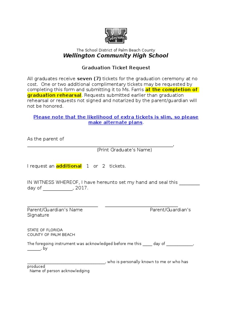 Wellington High School Graduation Tickets | PDF
