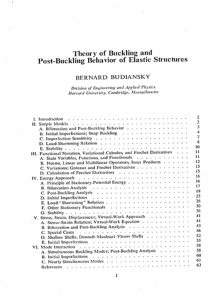 Theory of Buckling and Post Buckling Behavior of Elastic Structures PDF | PDF