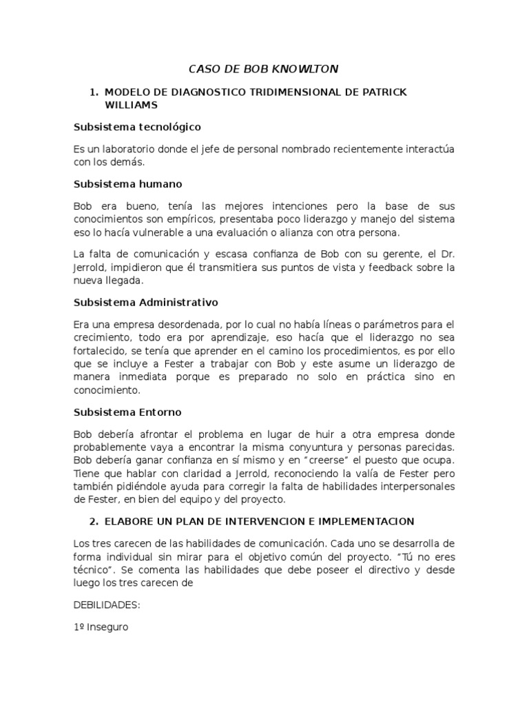 Caso de Bob Knowlton | PDF | Liderazgo | Ciencias del comportamiento