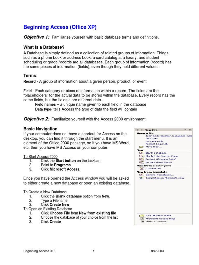 Access XP Database Basics Guide | PDF | Databases | Information Retrieval