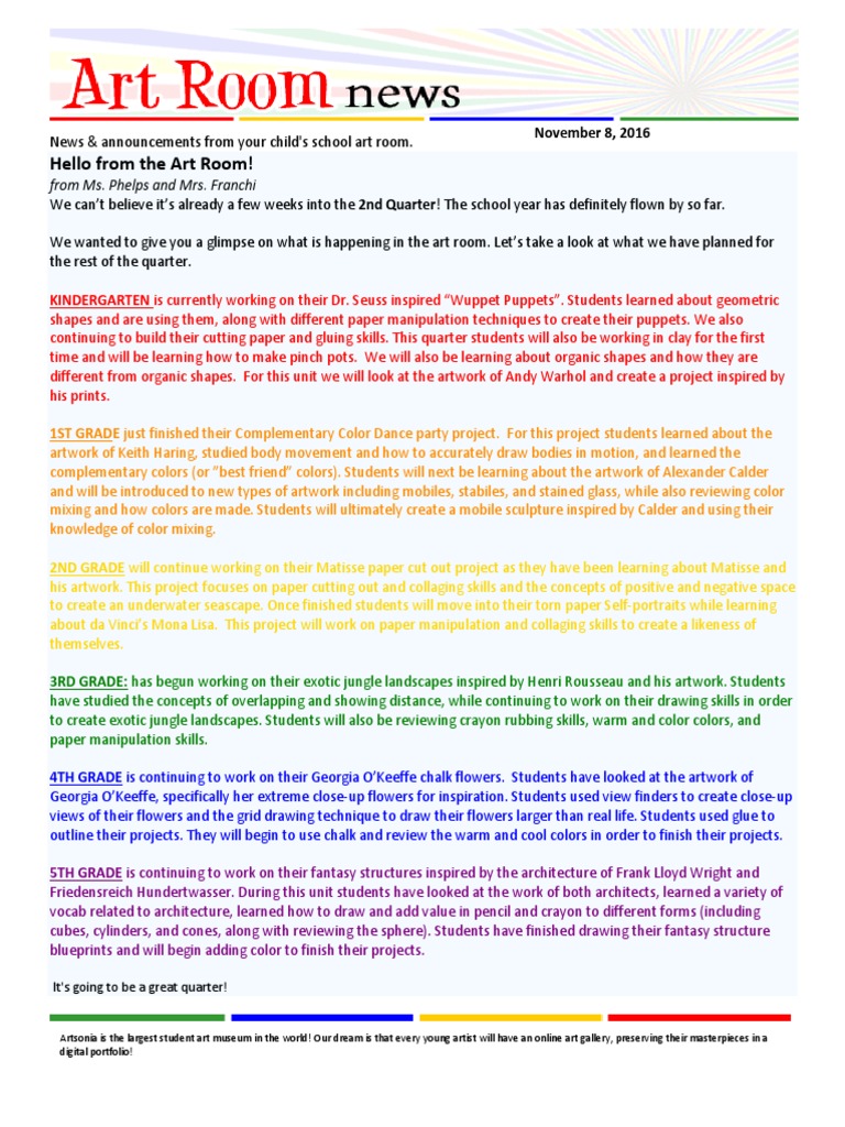 Artsonia Newsletter | PDF | Communication Design | Art Media