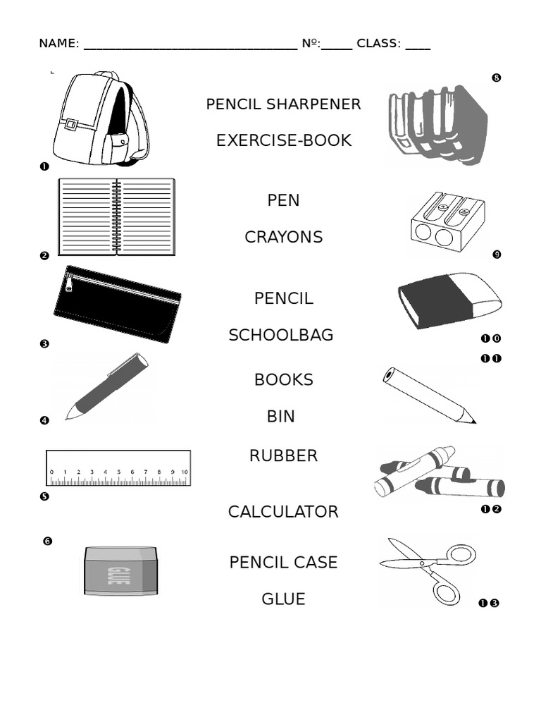 School Supplies Identification Worksheet | PDF | Stationery | Tools