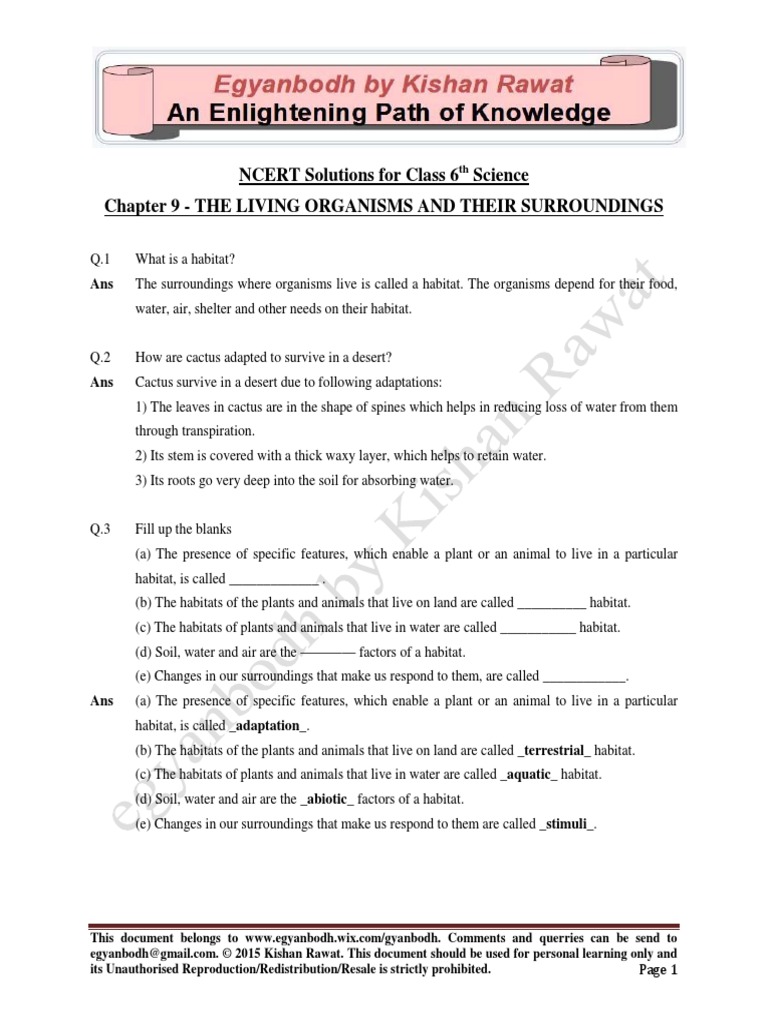 Class 6_Chapter 9 - The Living Organisms and Their Surroundings ...