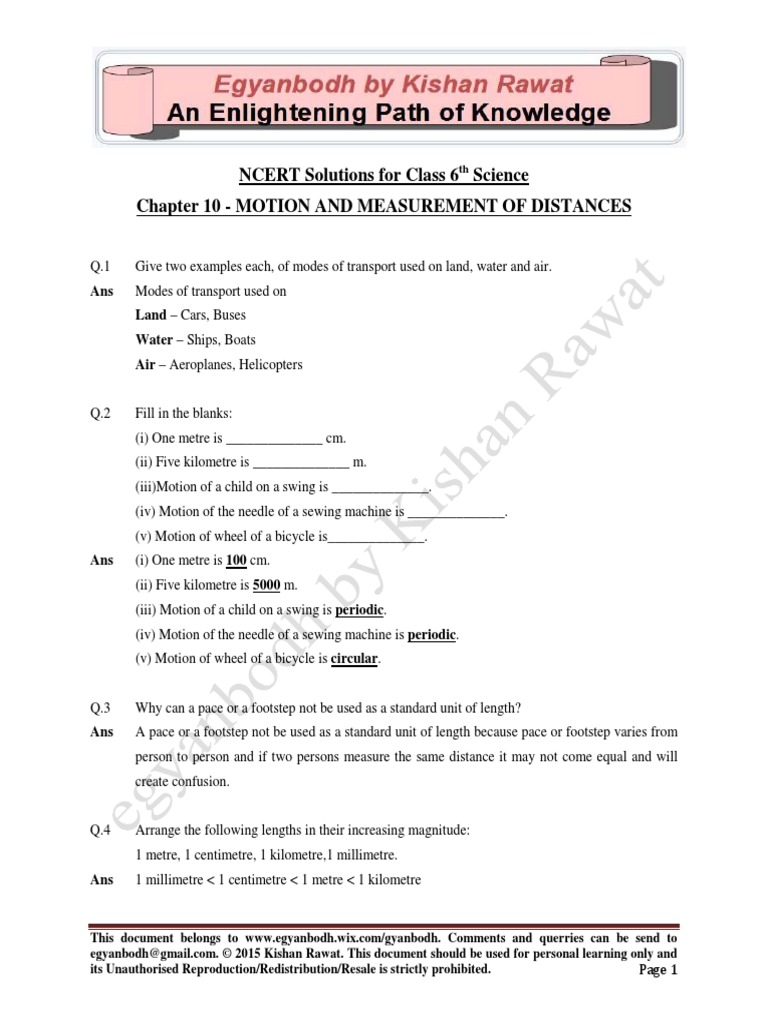 Class 6 - Chapter 10 - Motion and Measurement of Distances | PDF ...