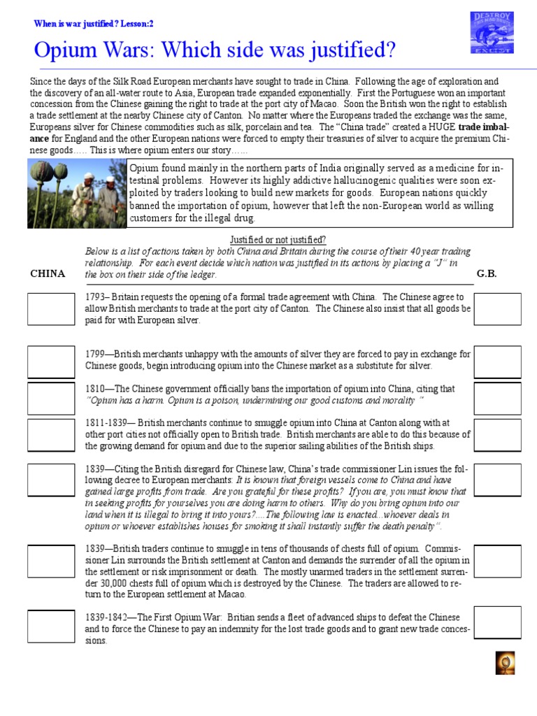 Opium Wars Worksheet PDF | PDF | Opium | Trade