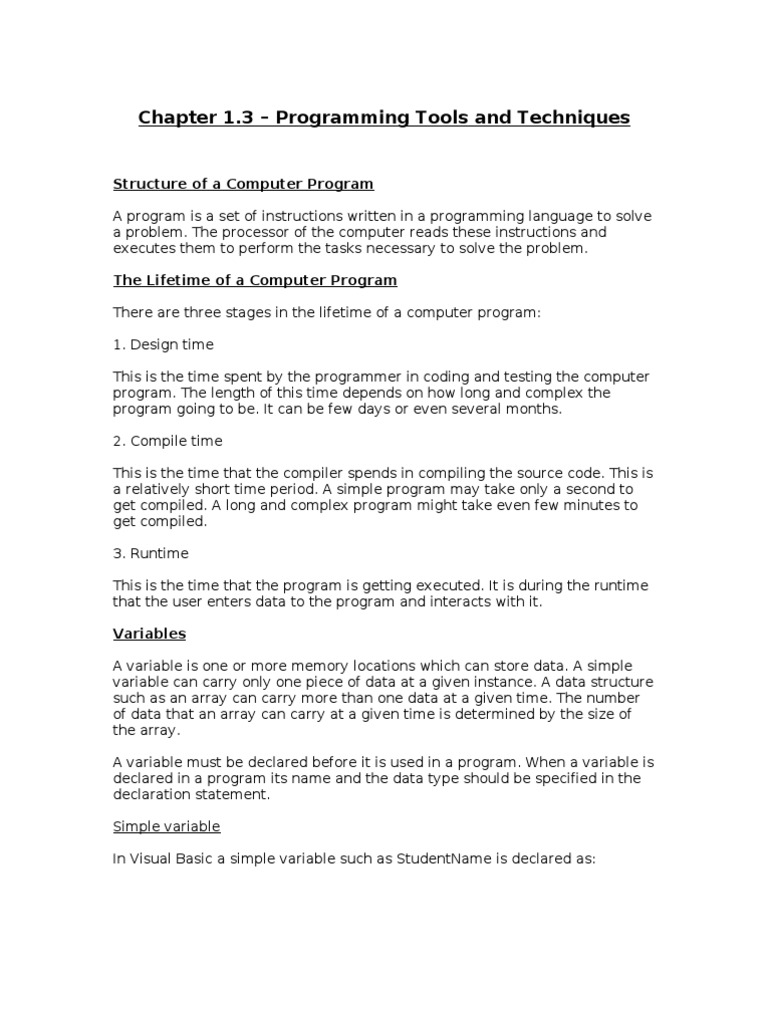 Chapter 1.3 - Programming Tools and Techniques (Cambridge AL 9691 ...