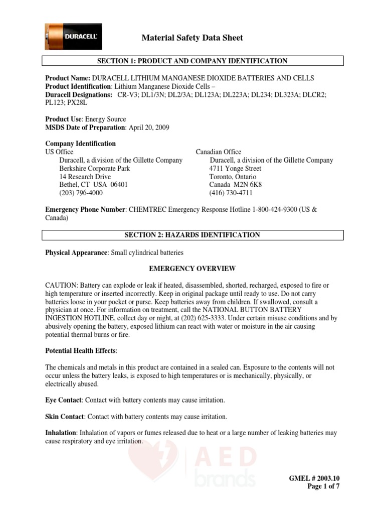 Aed Plus Battery Msds Sheet | Battery (Electricity) | Firefighting ...