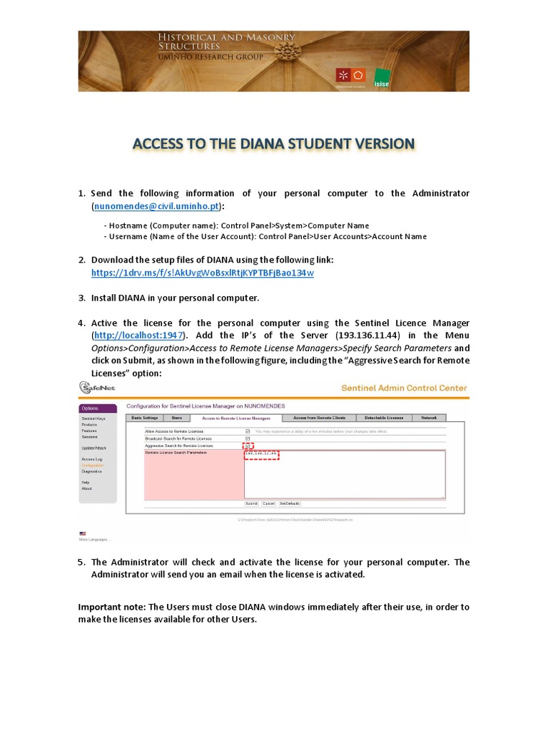 Instructions for Installing and Activating DIANA Software on a Personal ...
