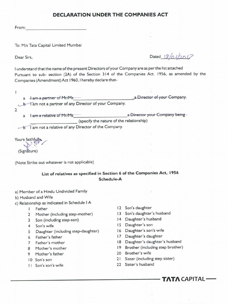 Declaration Under The Companies Act: - Tatacapital | PDF