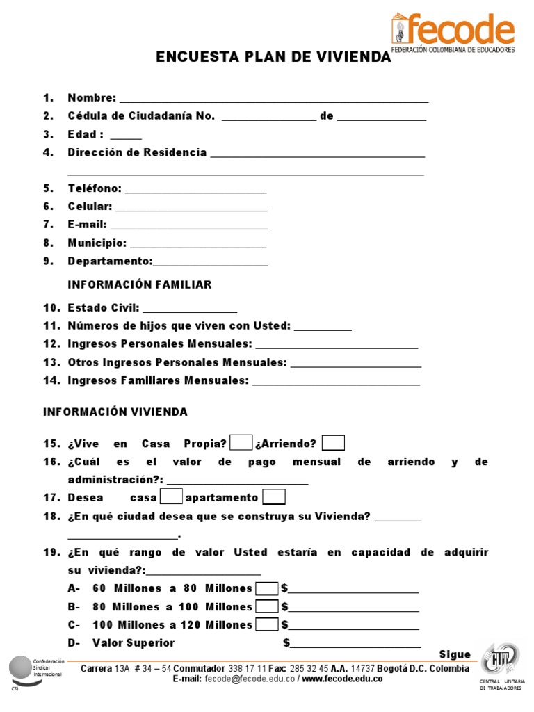 Encuesta Plan de Vivienda | PDF
