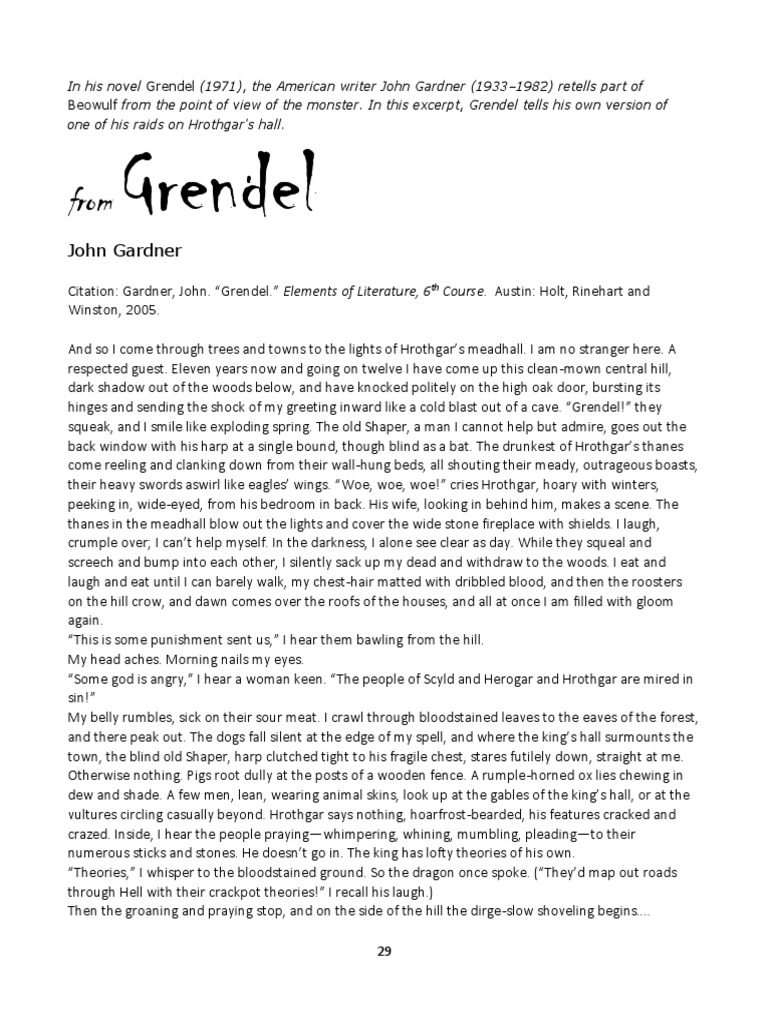 from grendel excerpt for regs | Old English Poems | Beowulf