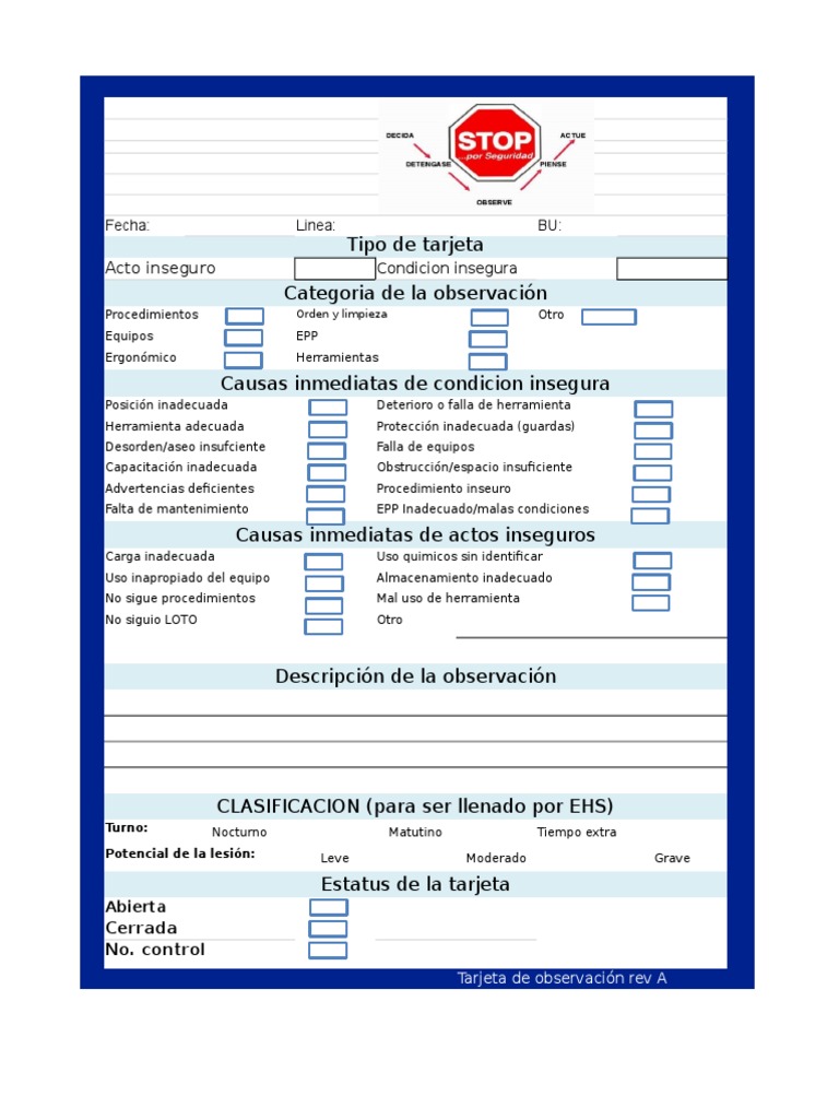 Tarjeta de Hallazgos de Safestart. Rev. a.