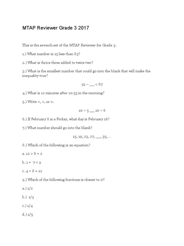 Grade 3 MTAP Reviewer 2017 | PDF | Career & Growth | Computers