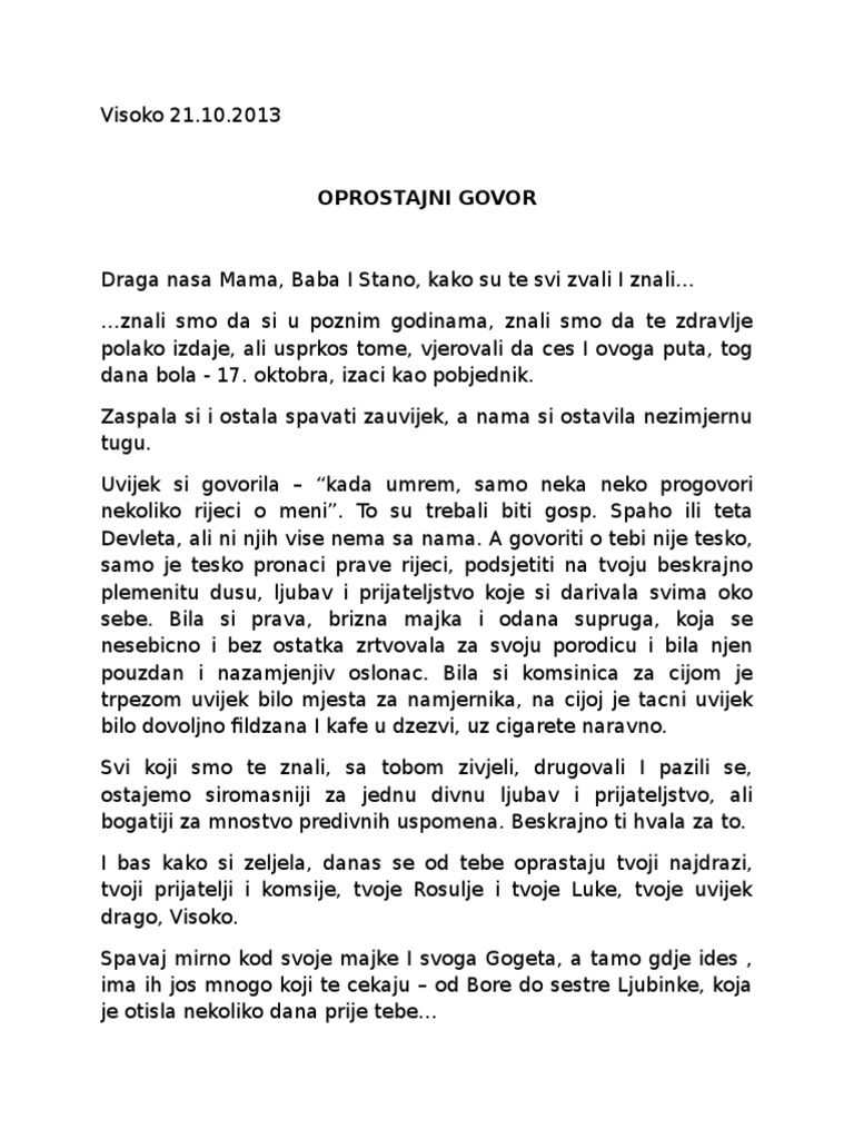 Oprostajni Govor | PDF