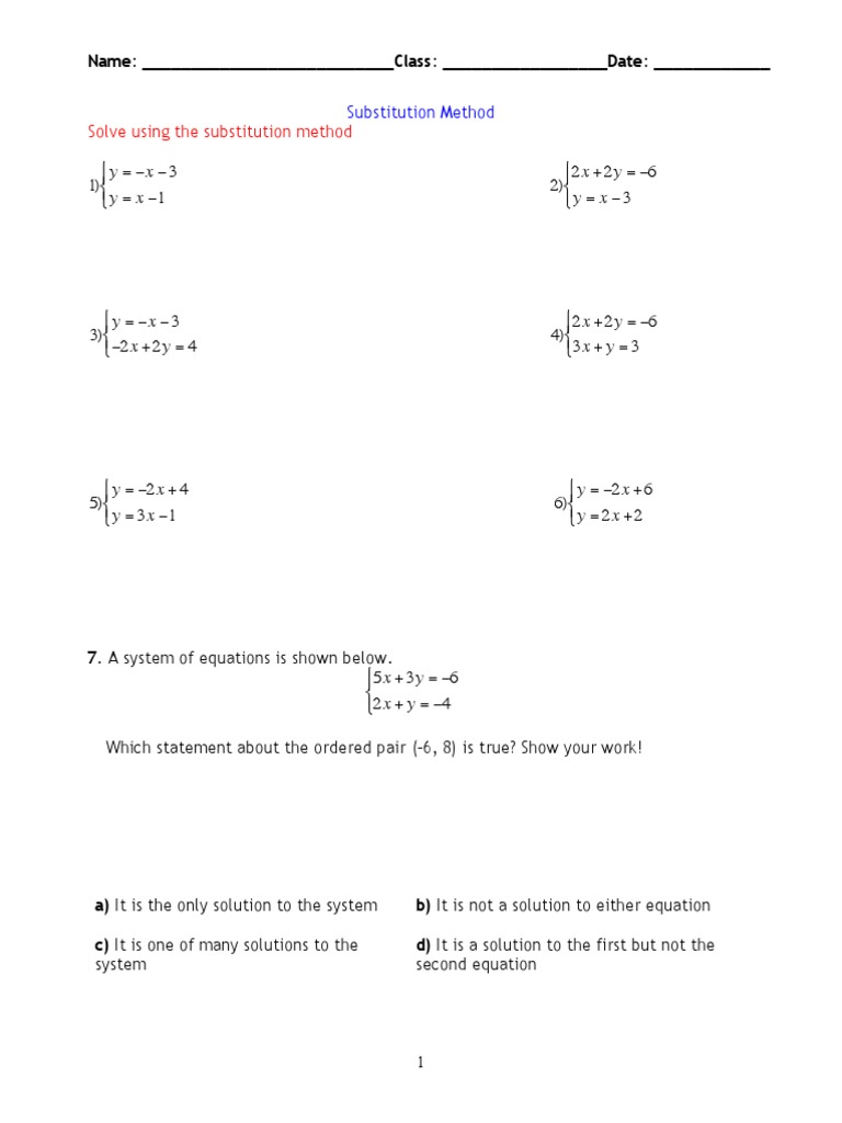 hw6 Solve Systems Substitution Method | PDF