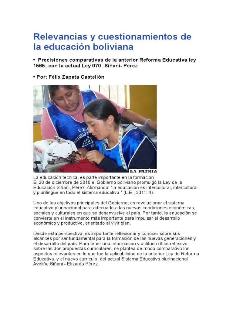 Educación Boliviana | PDF | Plan de estudios | Conocimiento
