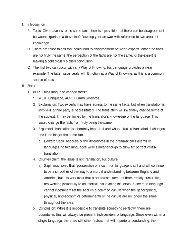 TOK Essay Outline | PDF | Semiotics | Psychology