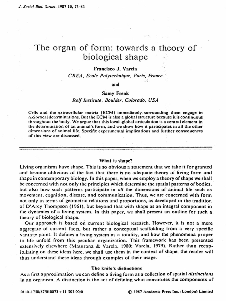 The Organ of Form: Towards A Theory of Biological Shape | PDF ...