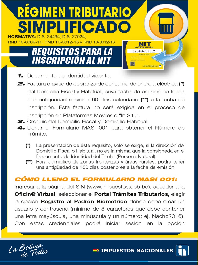 Requisitos Tramite de NIT - Regimen Tributario Simplificado | PDF