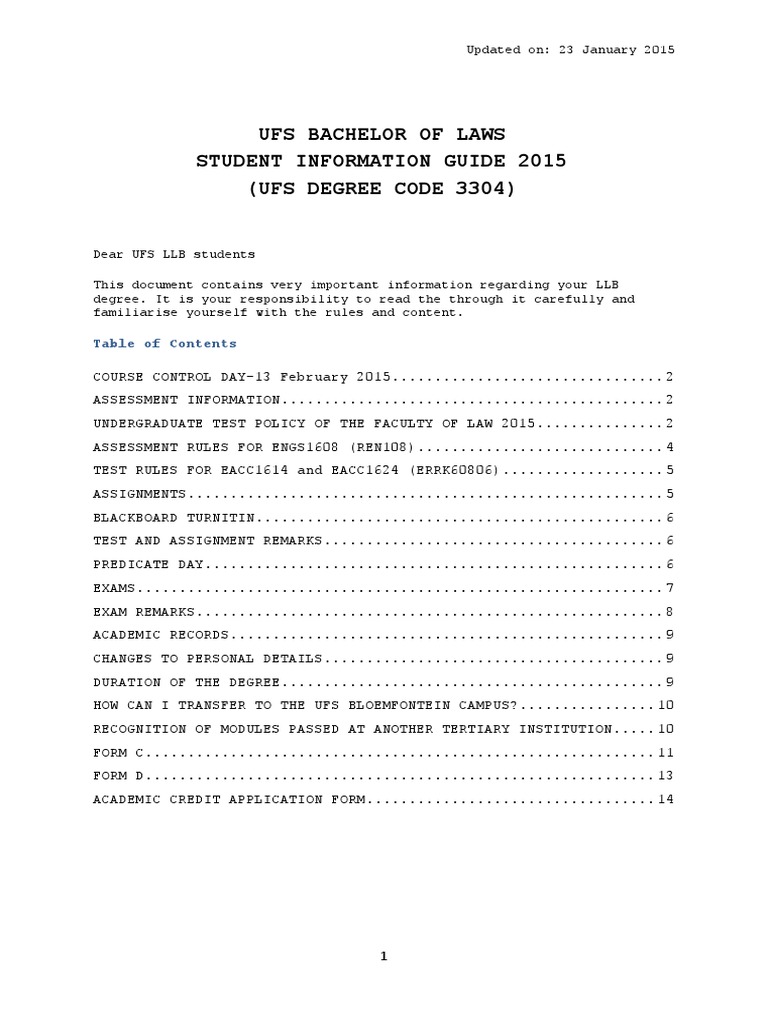 UFS LLB Student Information Guide 2015 | PDF | Test (Assessment ...
