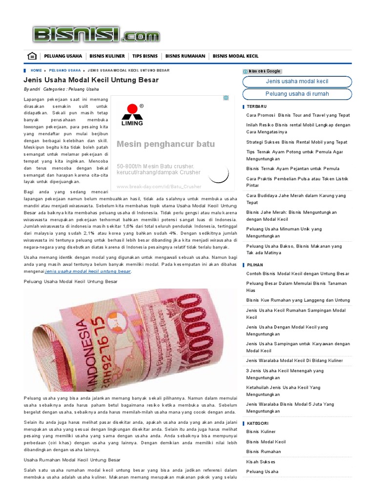 Jenis Usaha Modal Kecil Untung Besar | PDF Jenis Usaha Modal Kecil Untung Besar | PDF