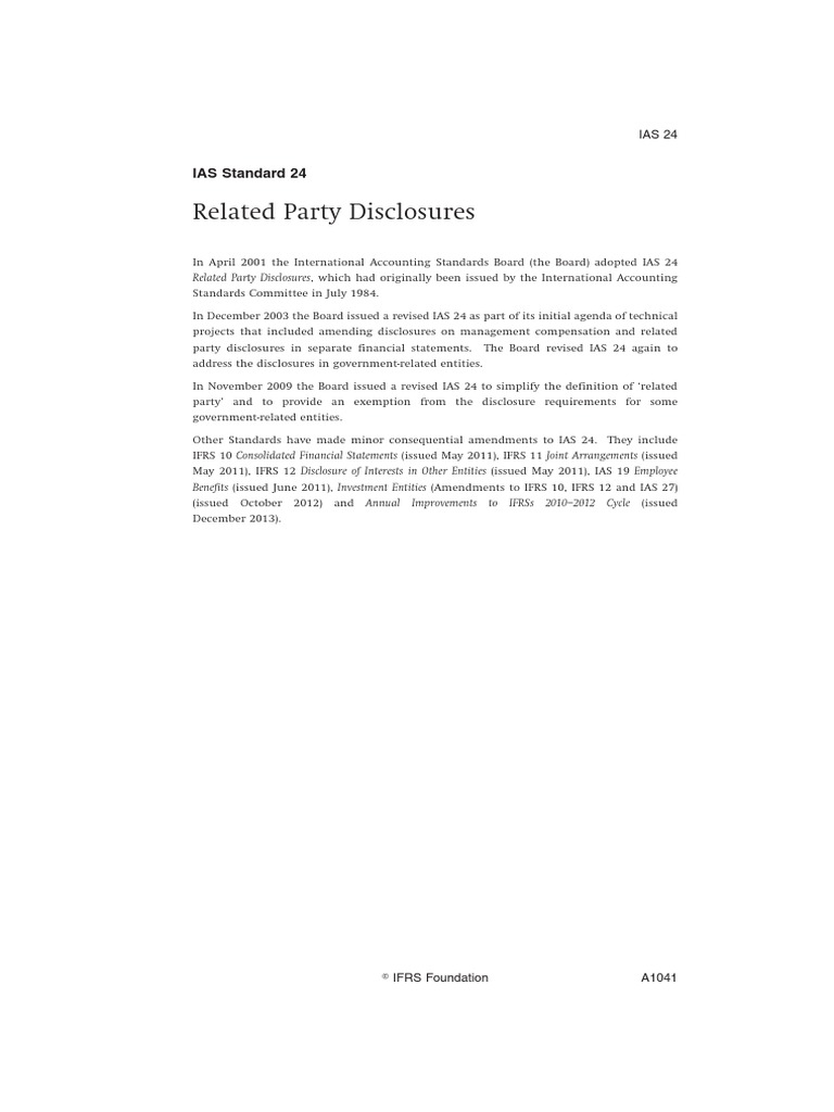 Related Party Disclosures: IAS Standard 24 | PDF