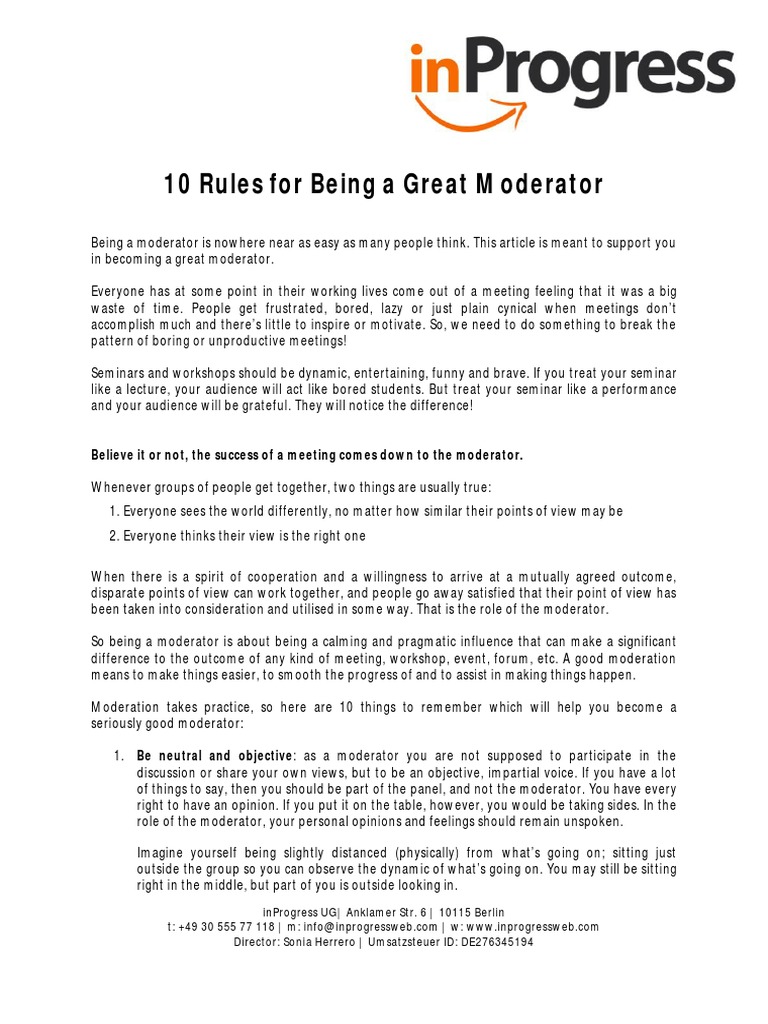 10 Rules For Being A Great Moderator | PDF | Conversation | Non ...