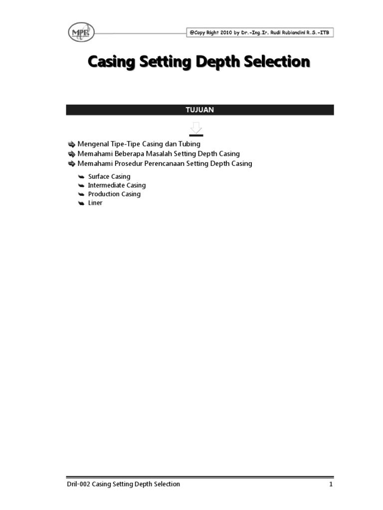 Casing Setting Depth Selection: A Comprehensive Guide | PDF
