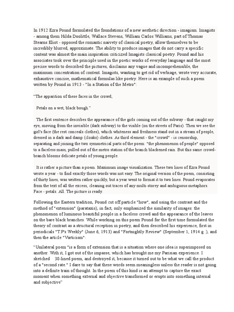 In A Station of The Metro (Ezra Pound) | PDF | Poetry | Science