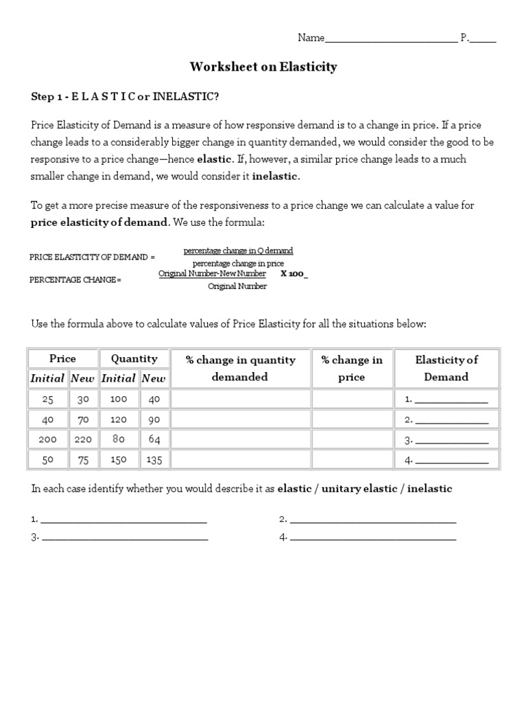 Worksheet On Elasticity | PDF | Price Elasticity Of Demand | Demand