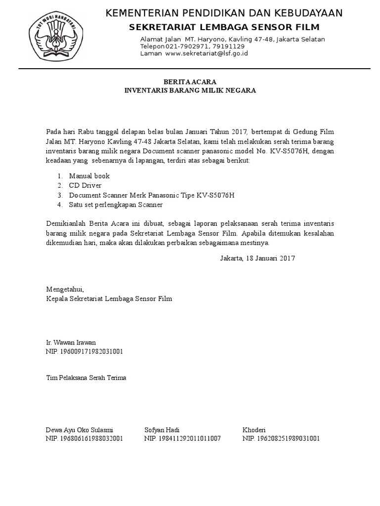 Berita Acara Serah Terima BMN SKP | PDF
