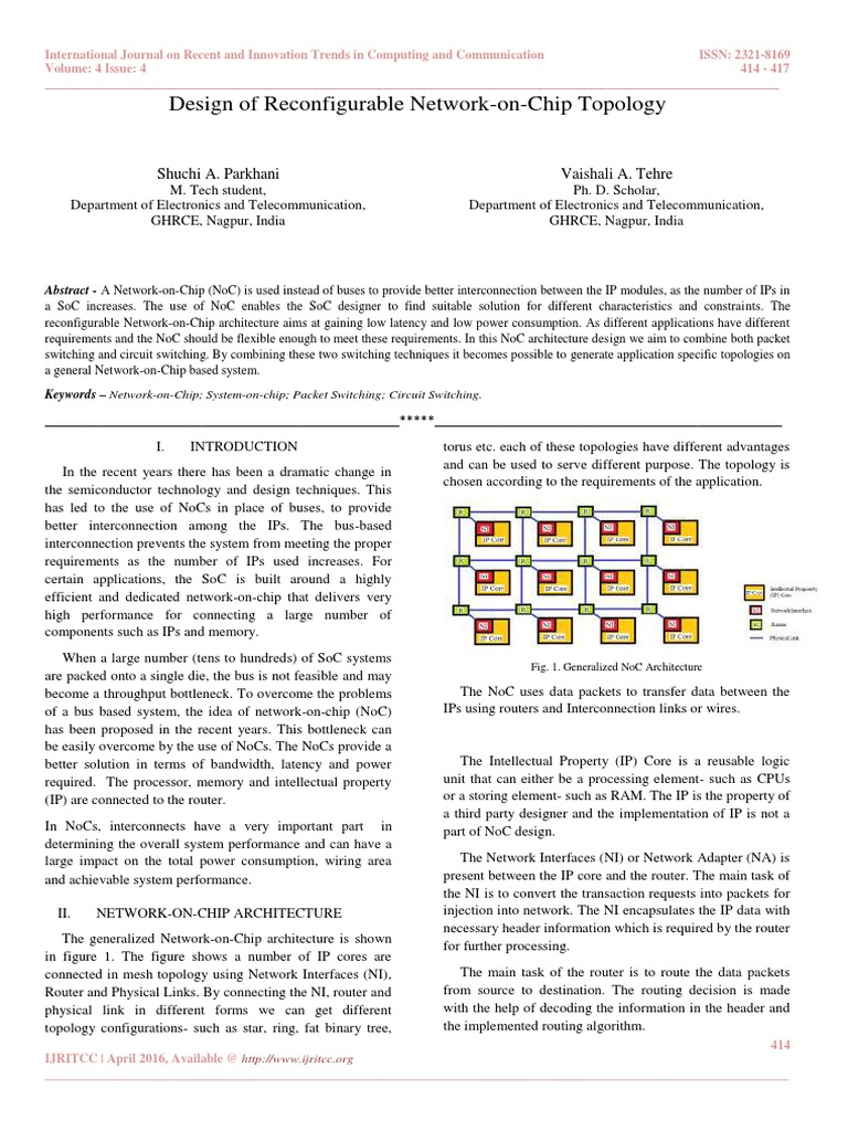Design Of Reconfigurable Network On Chip Topology Pdf Router