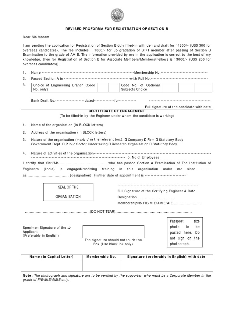 AMIE SECTIONB REG Form | PDF | Identity Document | Government