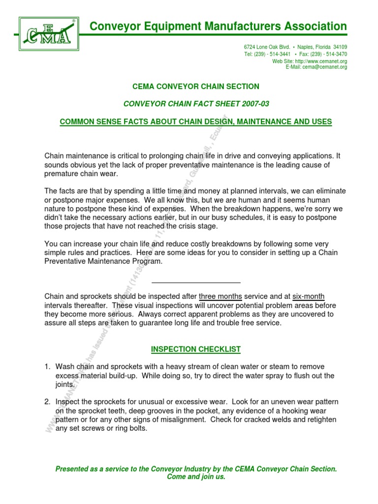 Cema - Chain Fact Sheet 03 | PDF | Wear | Mechanical Engineering