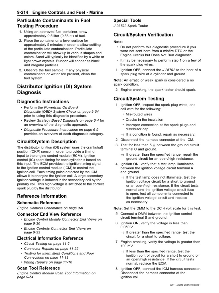 Testing Procedures and Diagnostic Instructions for Marine Engine Fuel ...