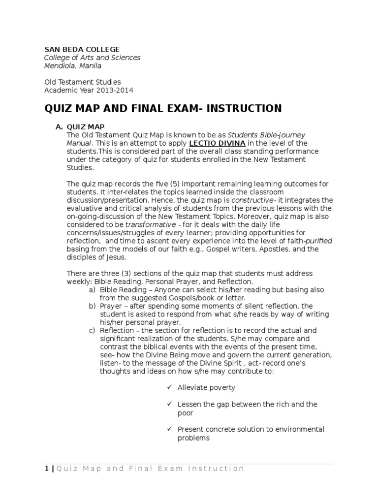 NEW TESTAMENT Quiz Map and Final Exam Instruction | PDF | New Testament ...
