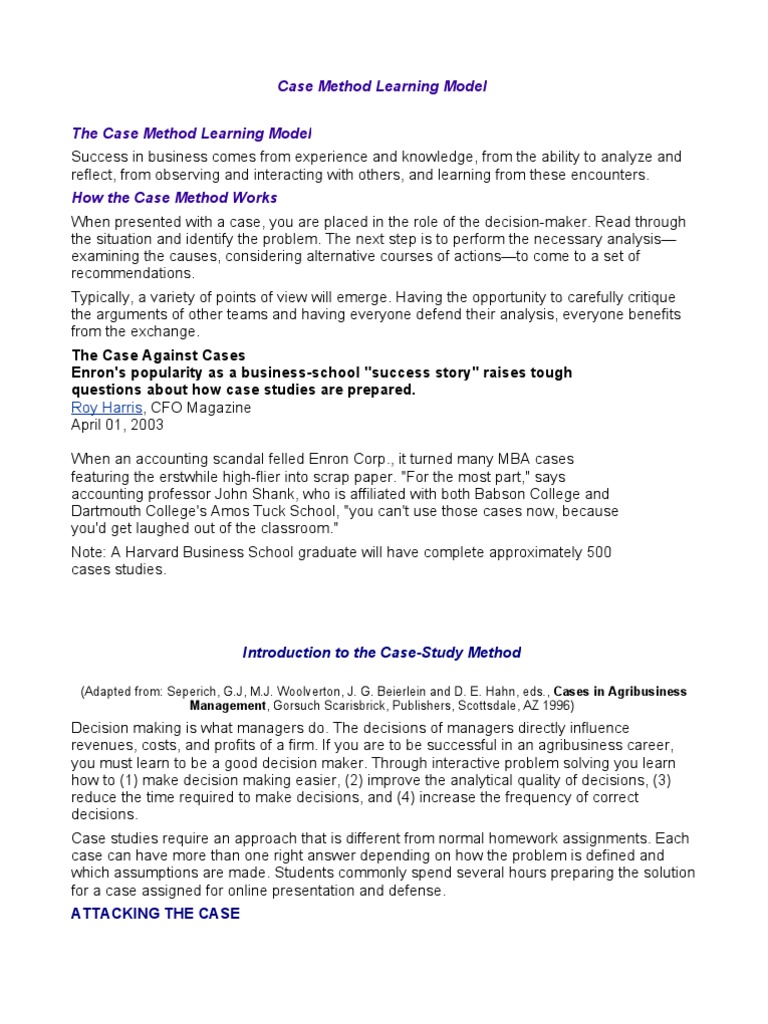 Case Method Learning Model | PDF | Homework | Decision Making