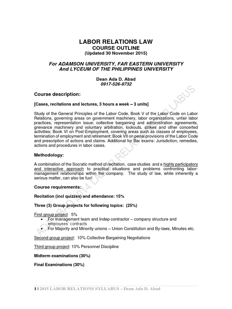 Labor Relations Law 2015 Syllabus Part1 | PDF