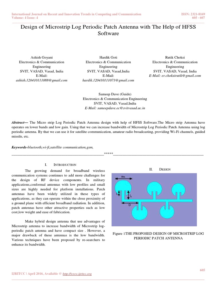 Design of Microstrip Log Periodic Patch Antenna With The Help of HFSS Software | PDF | Antenna ...