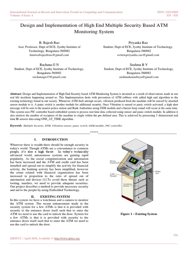 Design And Implementation Of High End Multiple Security Based Atm Monitoring System Automated 6749