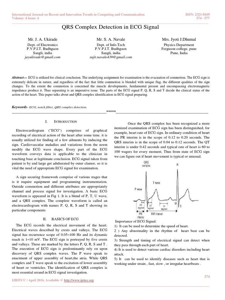 QRS Complex Detection in ECG Signal | PDF
